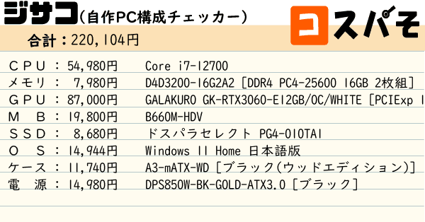 ジサコ！ -自作PC見積もり・構成チェック・AIで簡単に最適化＆互換性確認